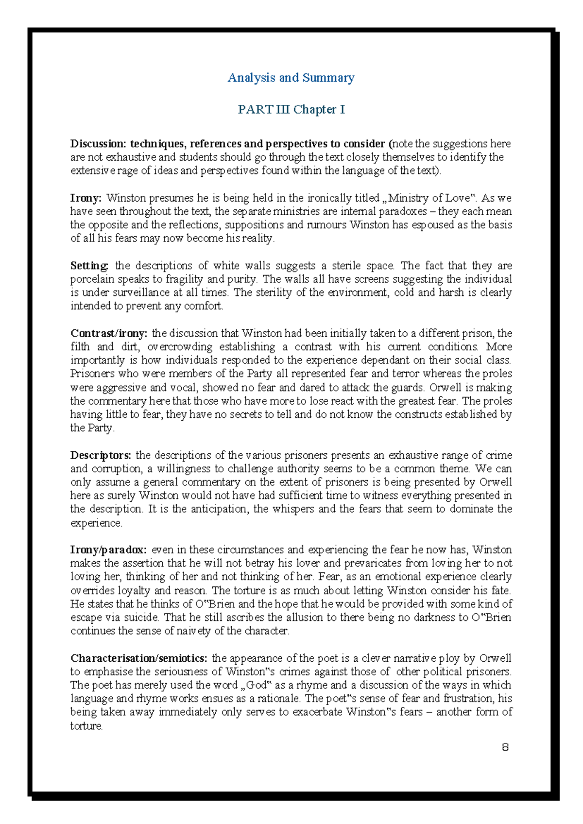 Analysis and Summary: 1984 Book 3 Chapters Discussion and Techniques ...