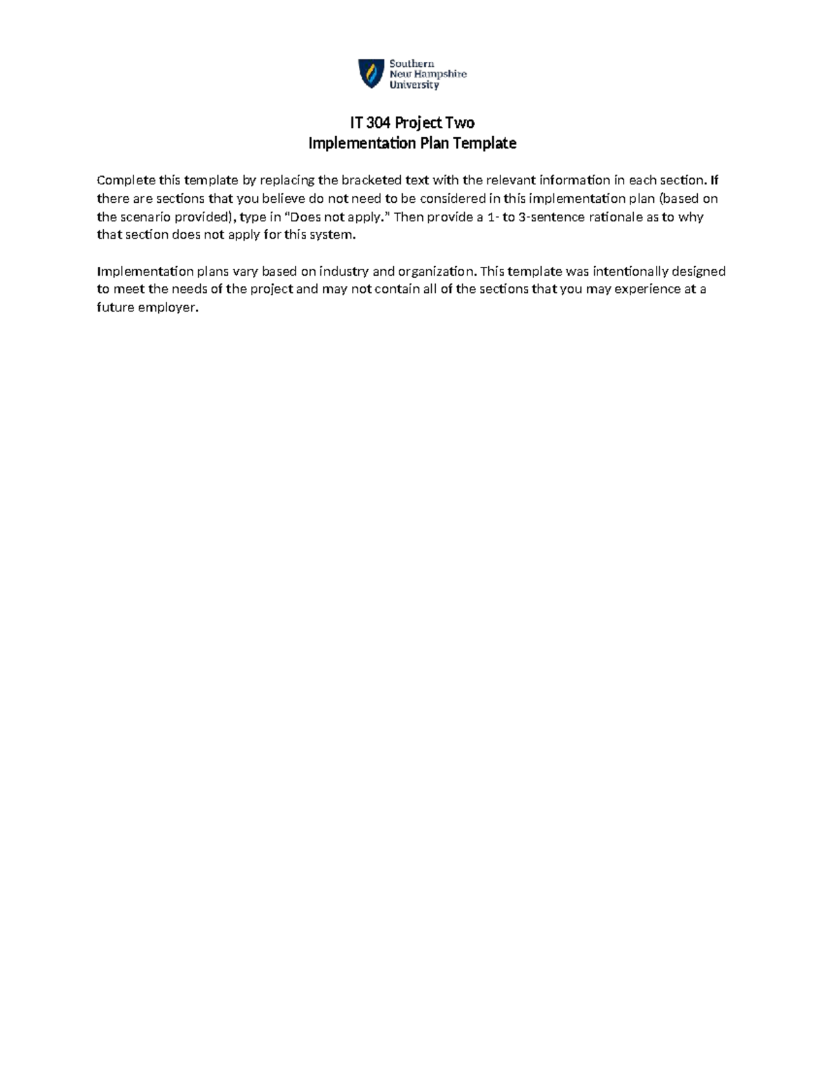 IT 304 Module 7-2 Project Two: Comprehensive Implementation Plan - Studocu