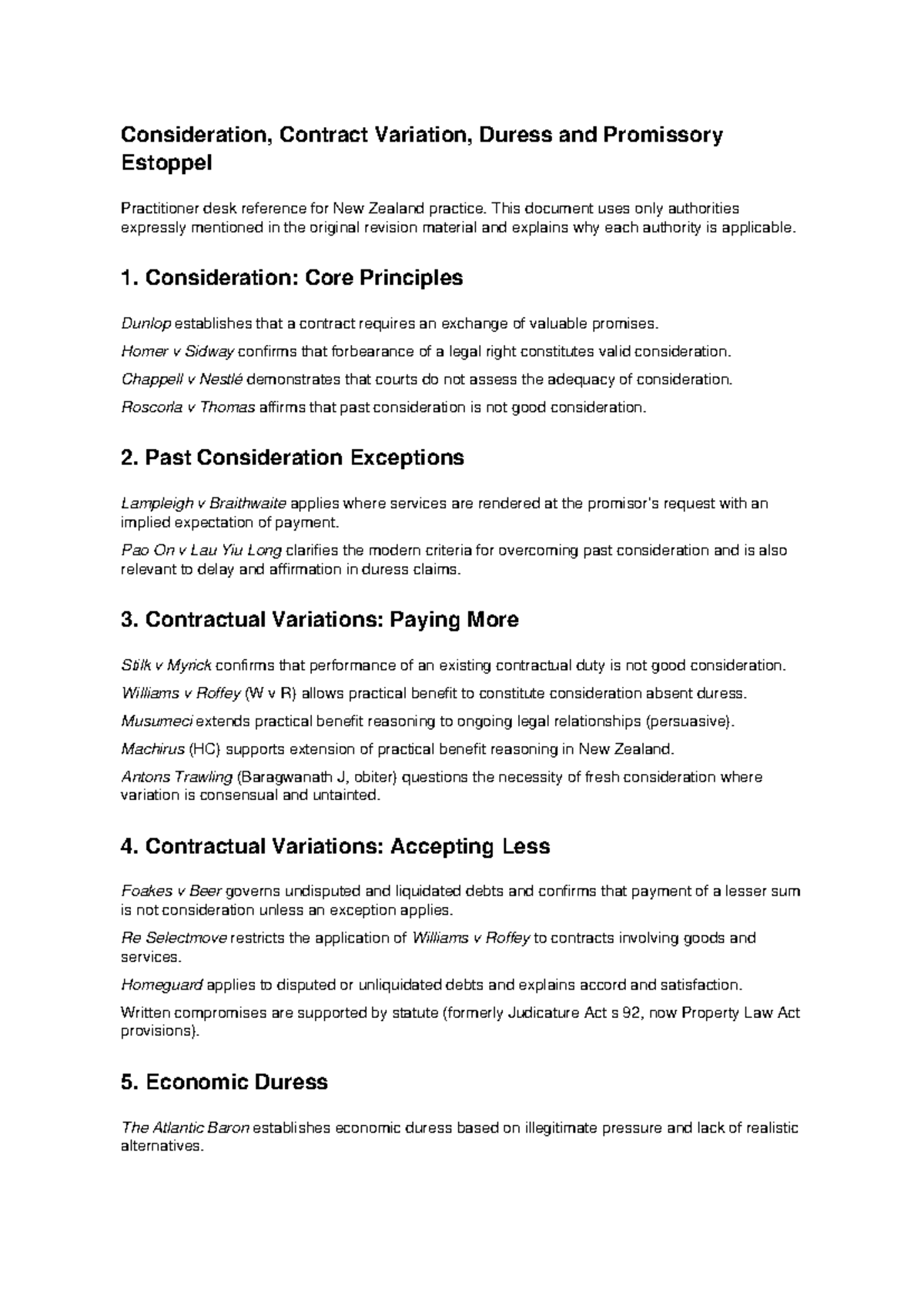 Consideration, Contract Variation & Duress: NZ Practitioner Reference ...