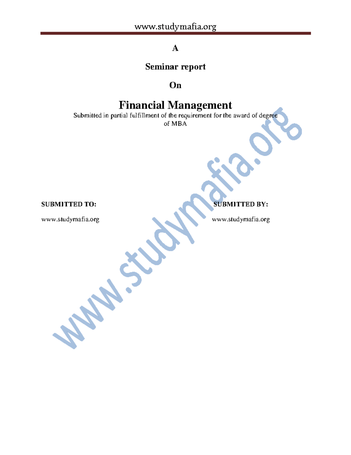 MBA Financial Management Seminar Report: Key Concepts & Practices - Studocu