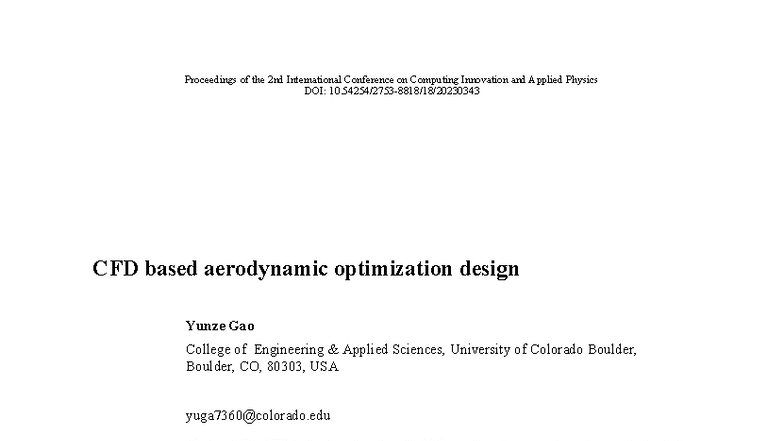 CFD-Based Aerodynamic Optimization Design: Insights and Methods - Studocu