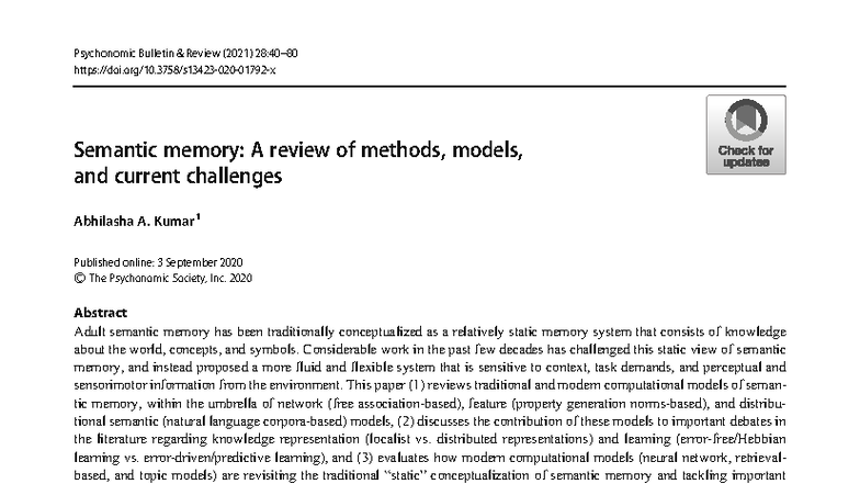 S13423 020 01792 x - Review of Semantic Memory Models and Challenges ...