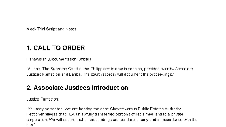 Mock Trial Script & Notes: Chavez vs. PEA (Case 1) - Studocu
