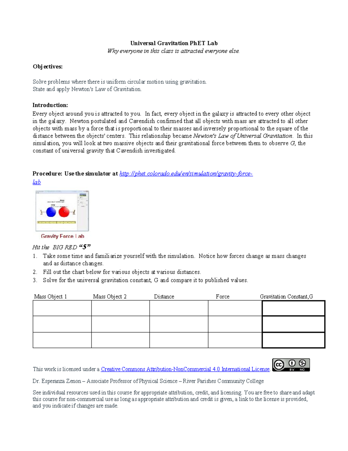 Gravity Force Lab Phet