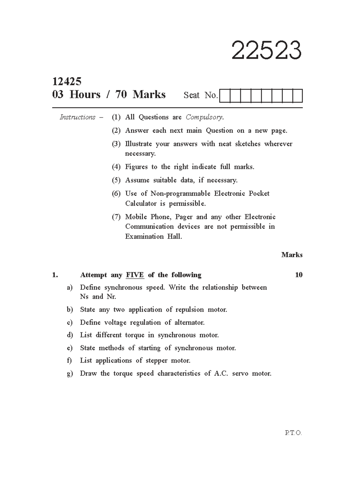 22523 Final Exam: Synchronous Motors & Induction Motor Concepts - Studocu