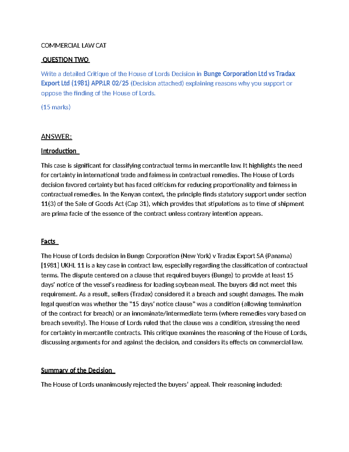 COMMERCIAL LAW CAT: Critique of Bunge Corp v Tradax Export Ltd (1981 ...
