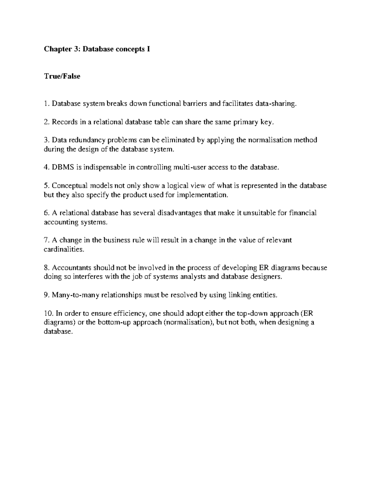 8-Database Concepts 1 test bank - Chapter 3: Database concepts I True ...
