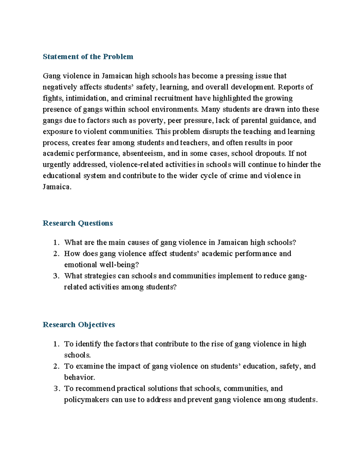 Gang Violence in Jamaican High Schools: A Critical Analysis - Studocu