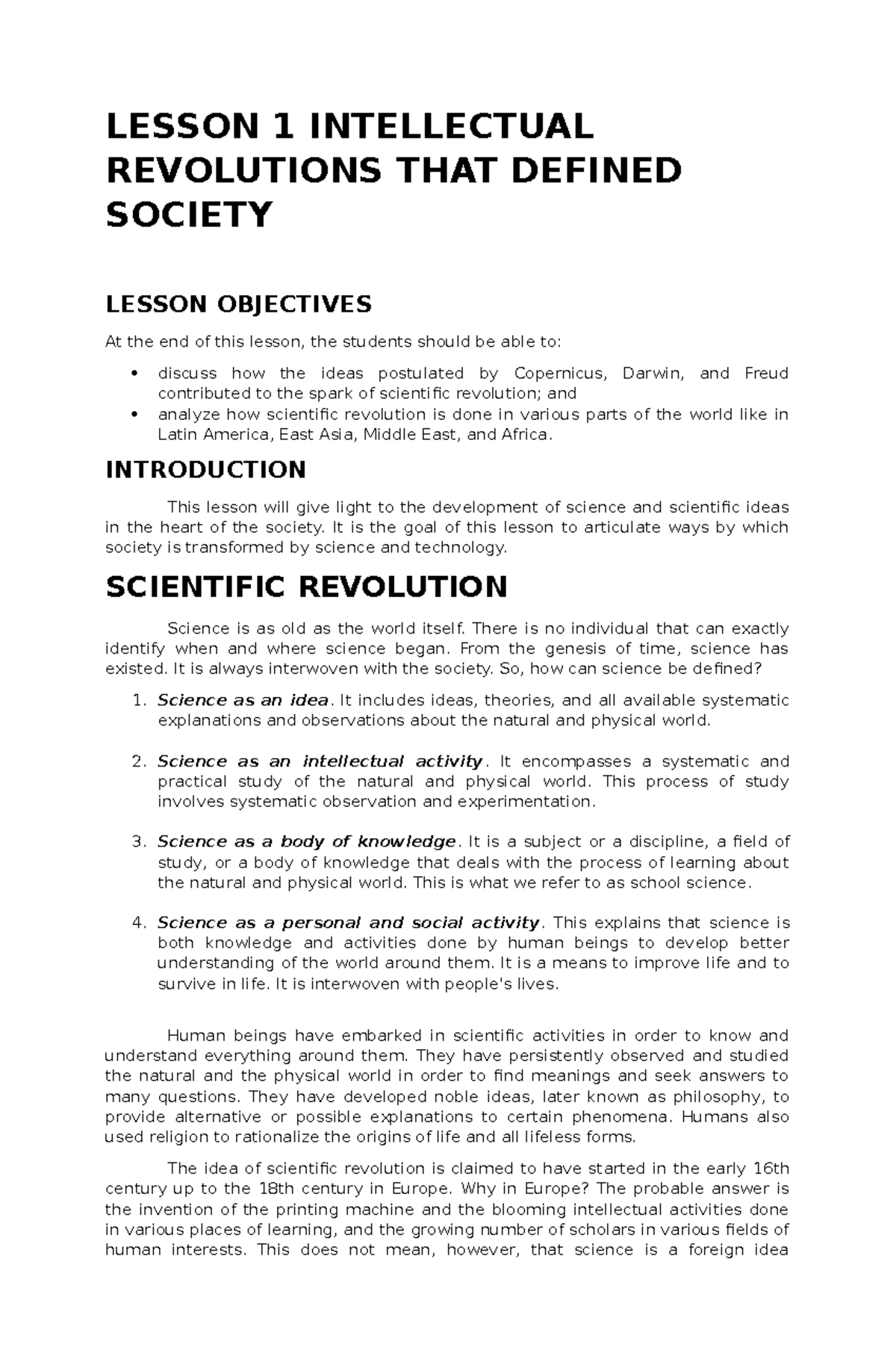 Lesson 1: Intellectual Revolutions Shaping Society and Science Insights ...