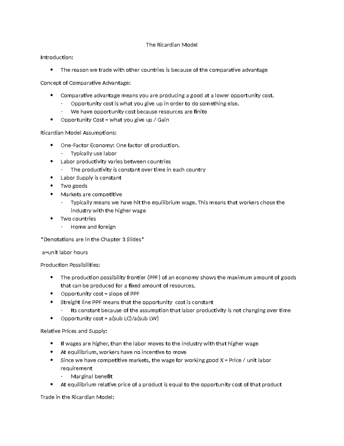 The Ricardian Model - The Ricardian Model Introduction: The reason we ...