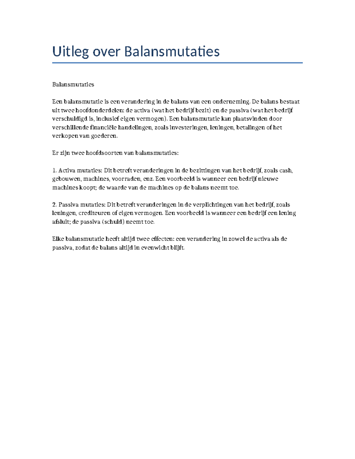 Uitleg over Balansmutaties: Veranderingen in Activa en Passiva ...