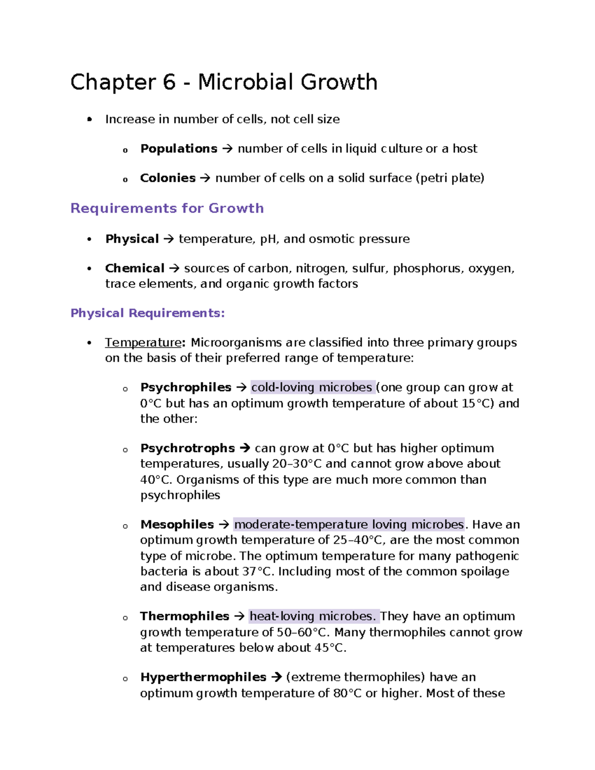 Exam 2 notes - Chapter 6 - Microbial Growth Increase in number of cells ...