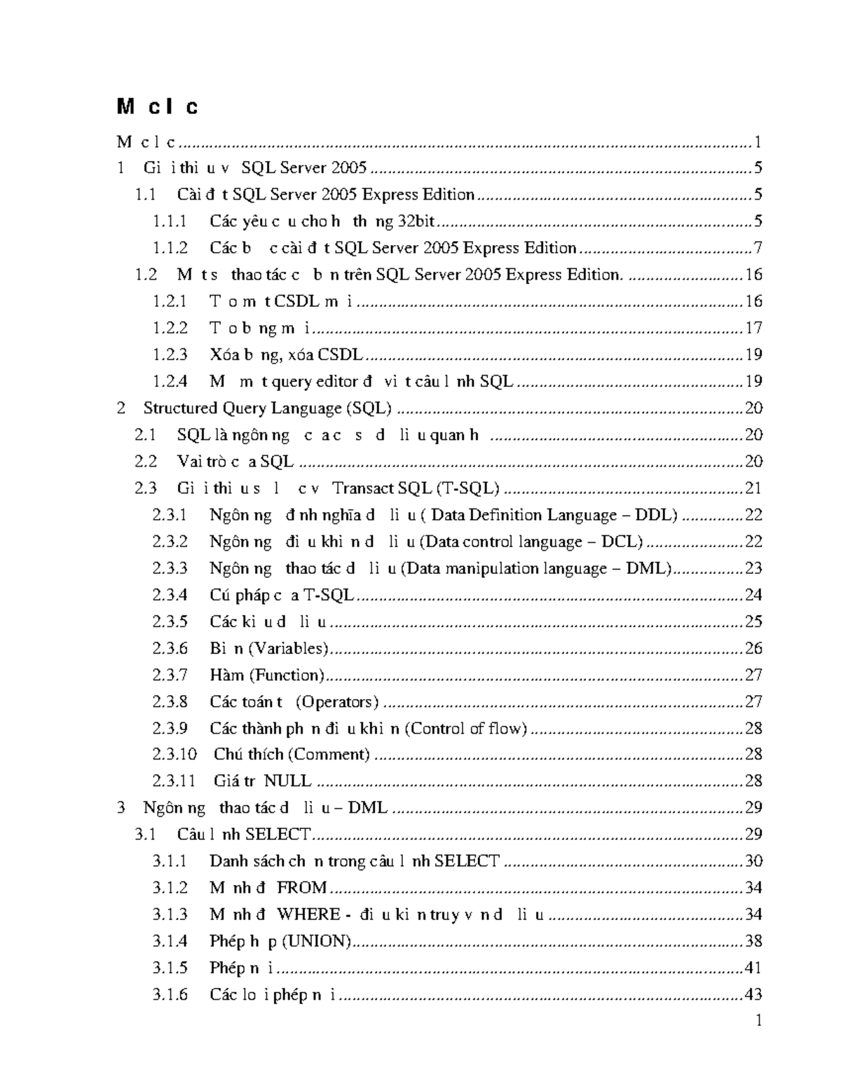 Giáo trình Quản trị cơ sở dữ liệu SQL - Đại học Kinh doanh và Công nghệ ...