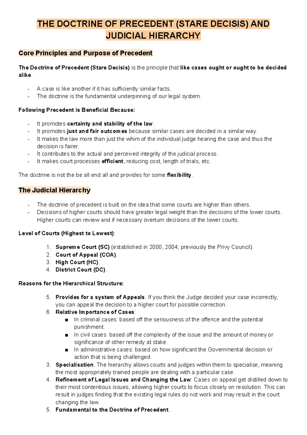 LAWS101 B Final Exam Content - Doctrine of Precedent and Case Law - Studocu
