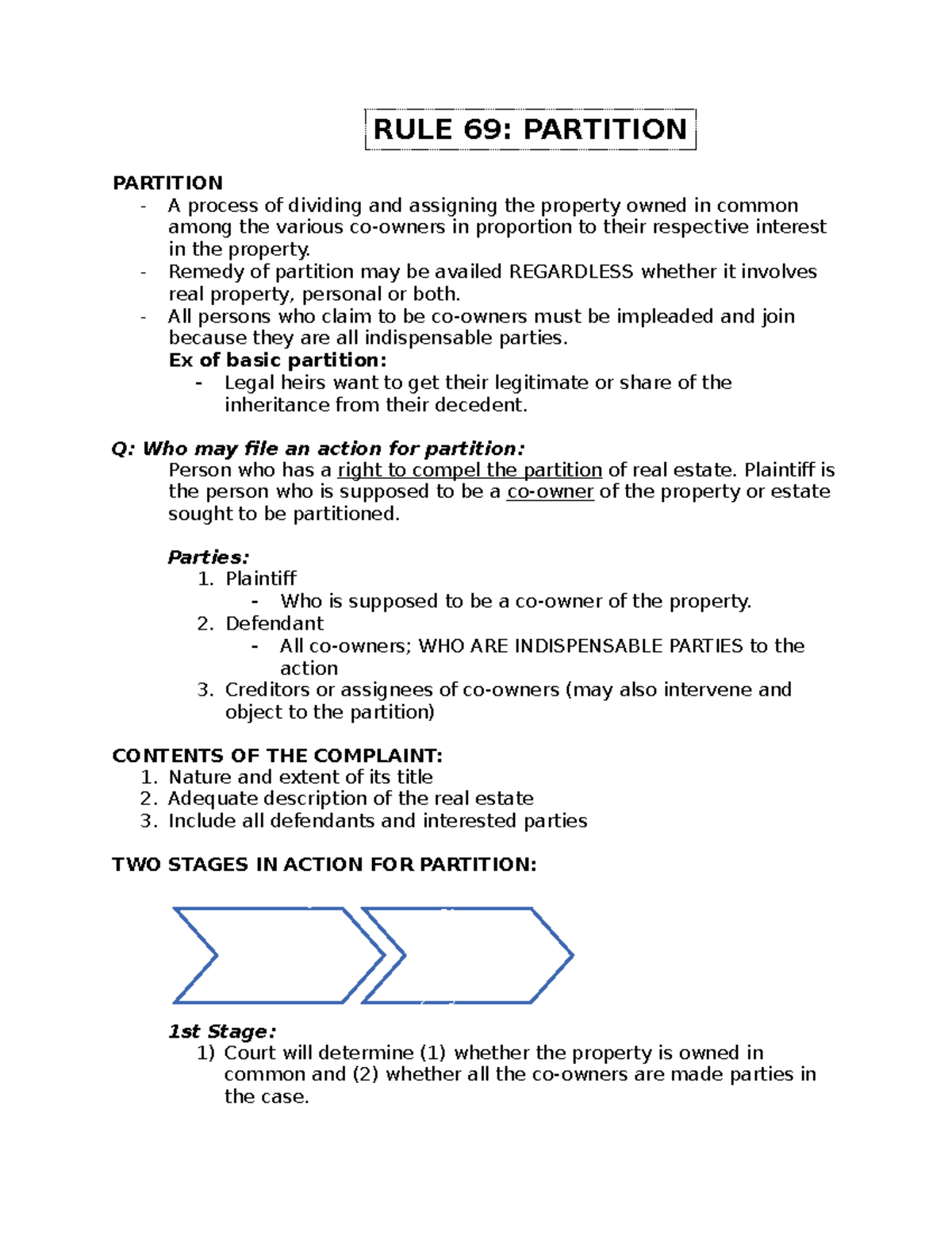 RULE 69: Understanding the Process of Partition in Property Law - Studocu