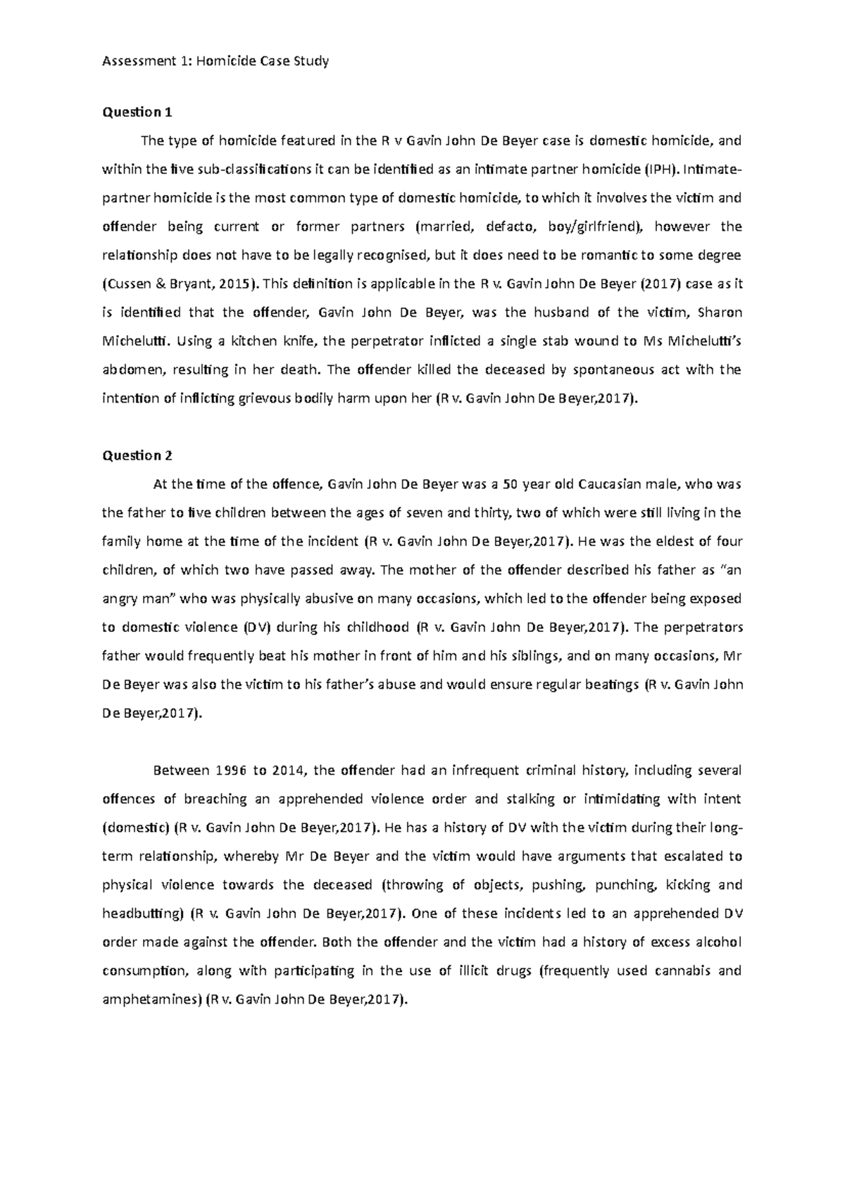 Homicide Case Study 1 - Assessment 1: Homicide Case Study Question 1 ...
