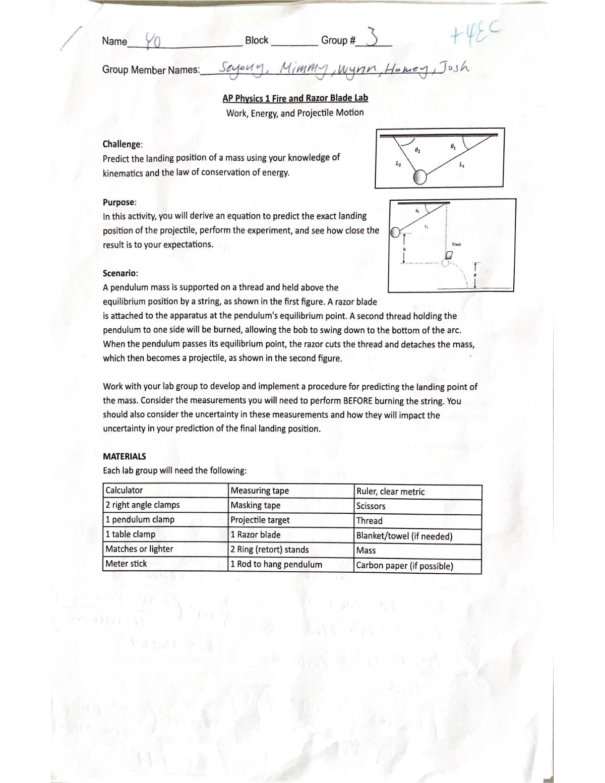 Razor Lab - AP Physics 1 Group Experiment on Projectile Motion - Studocu