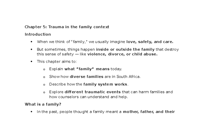 SPVV222 - Chapter 5: Understanding Trauma in Family Dynamics - Studocu