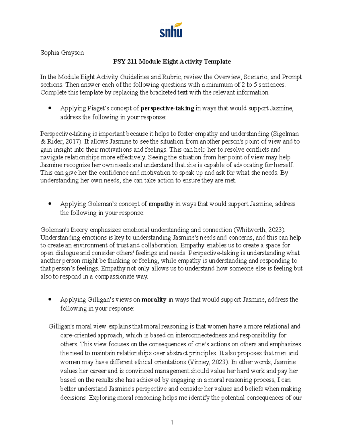 PSY 211 Module Eight Activity: Journal on Empathy & Perspective-Taking ...