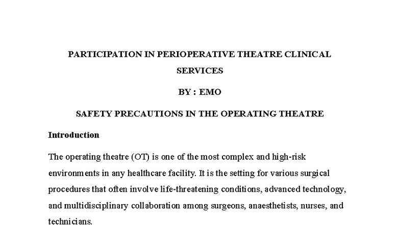 EMO 101: Safety Precautions in the Operating Theatre - Studocu