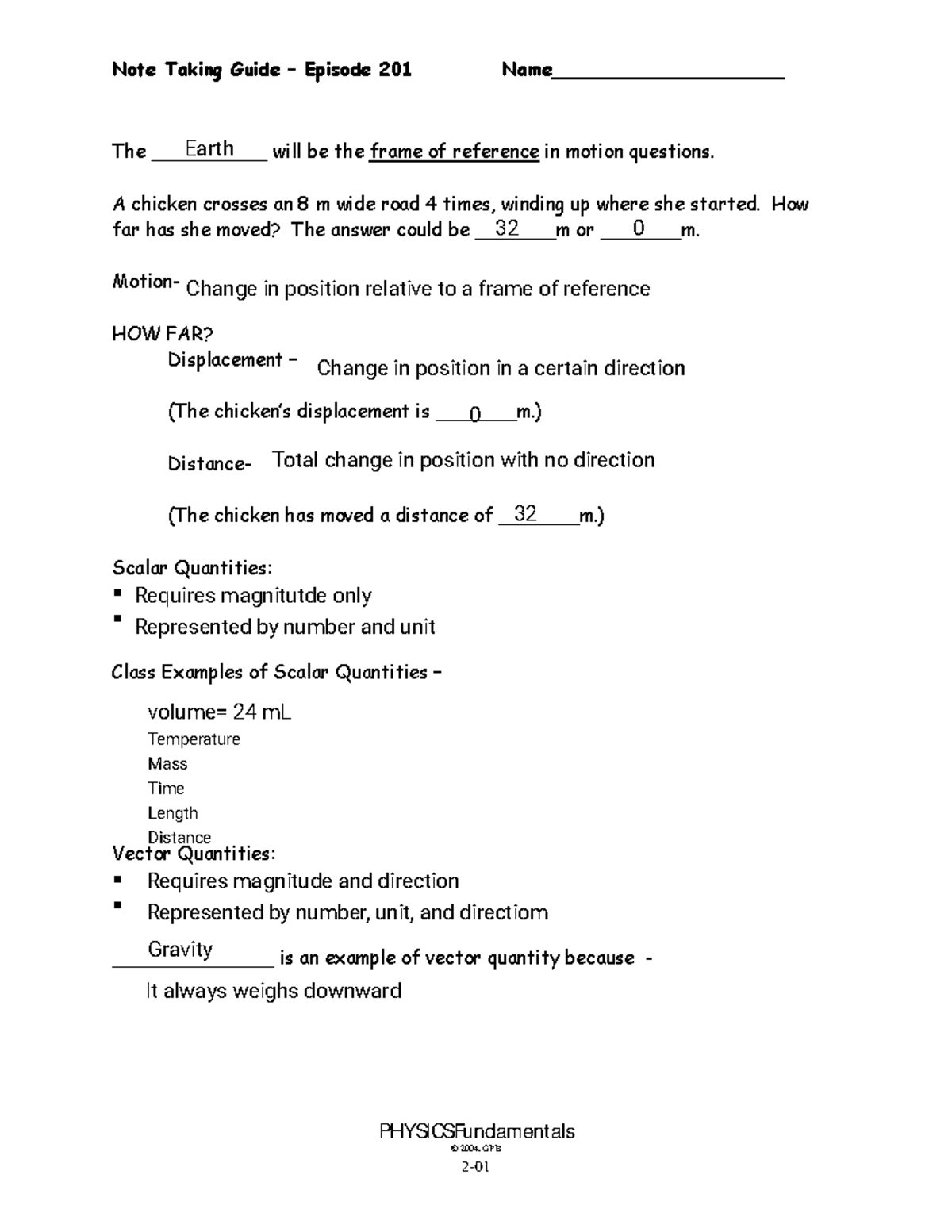 Note Taking Guide - Physics Fundamentals Ep 201 - Studocu