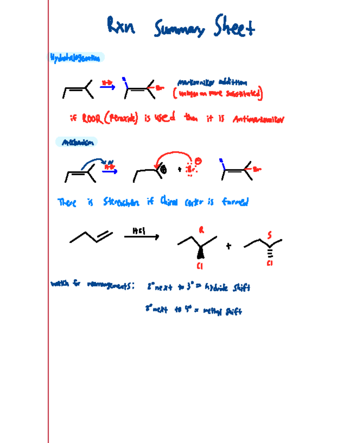 Ochem 1: Alkene Reaction Review Sheet - Hydrohalogenation & Mechanisms - Studocu