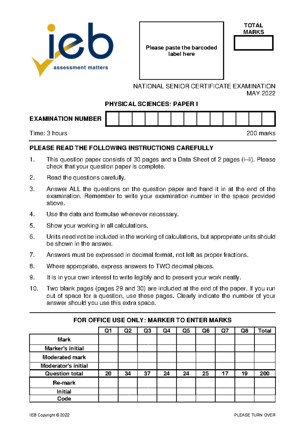 IEB 2022; Grade 12 Physics Final Exam Paper 1 - Studocu