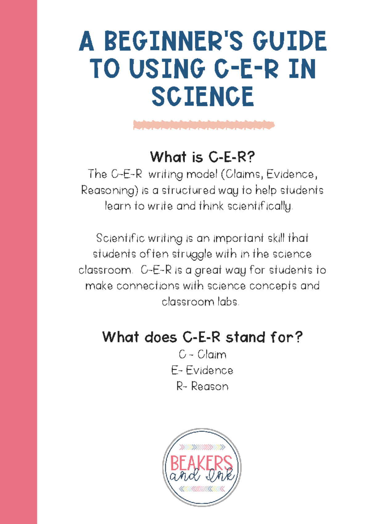 A Guide to Using C-E-R in Science (Claims, Evidence, Reasoning) - Studocu