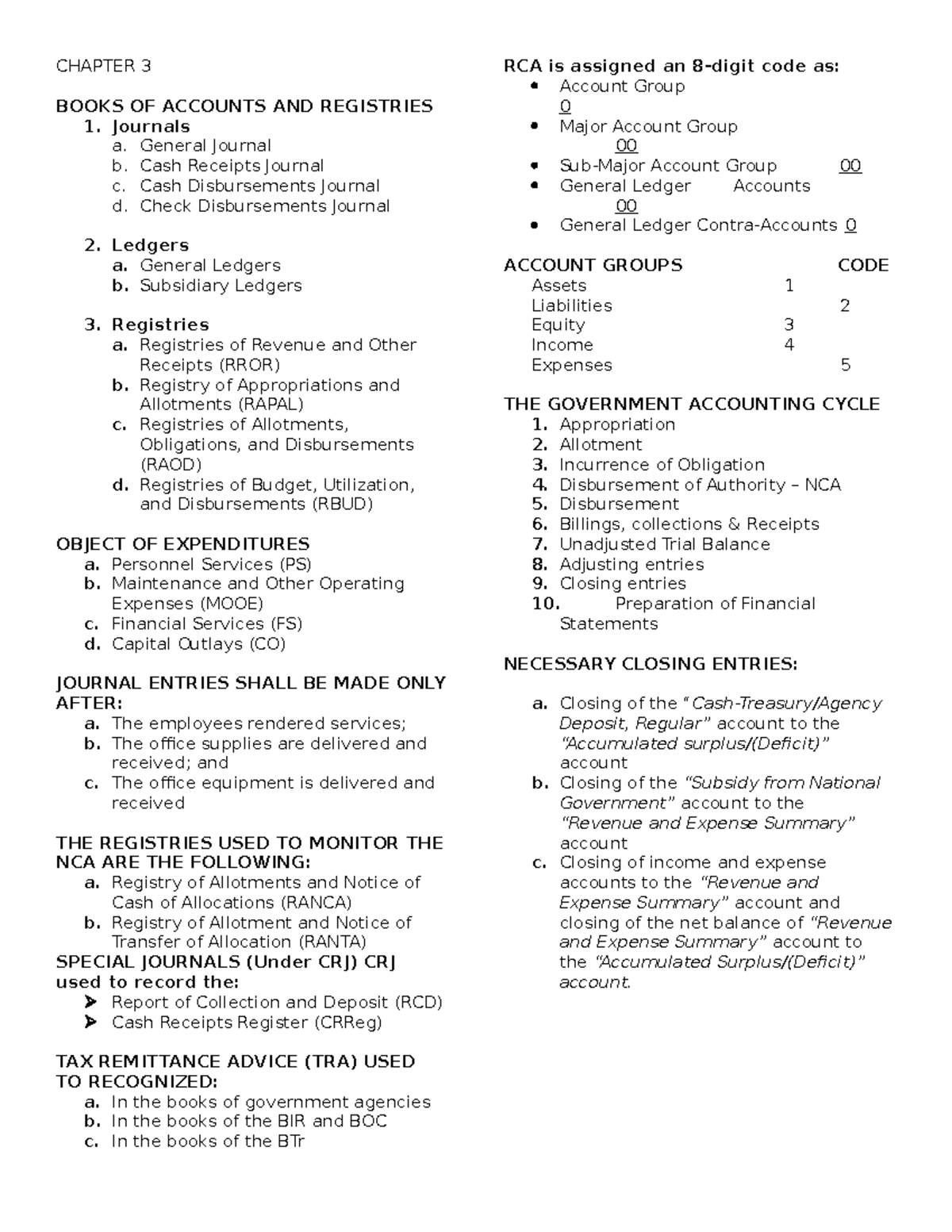 Chapter 3: Books of Accounts & Registries - Govt Acctg Notes - Studocu