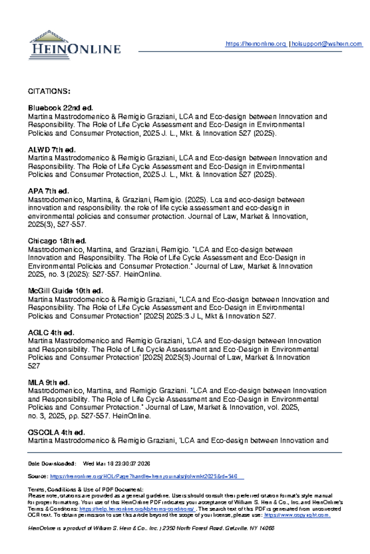 CITATIONS: LCA and Environmental Policies in Consumer Protection (2025 ...
