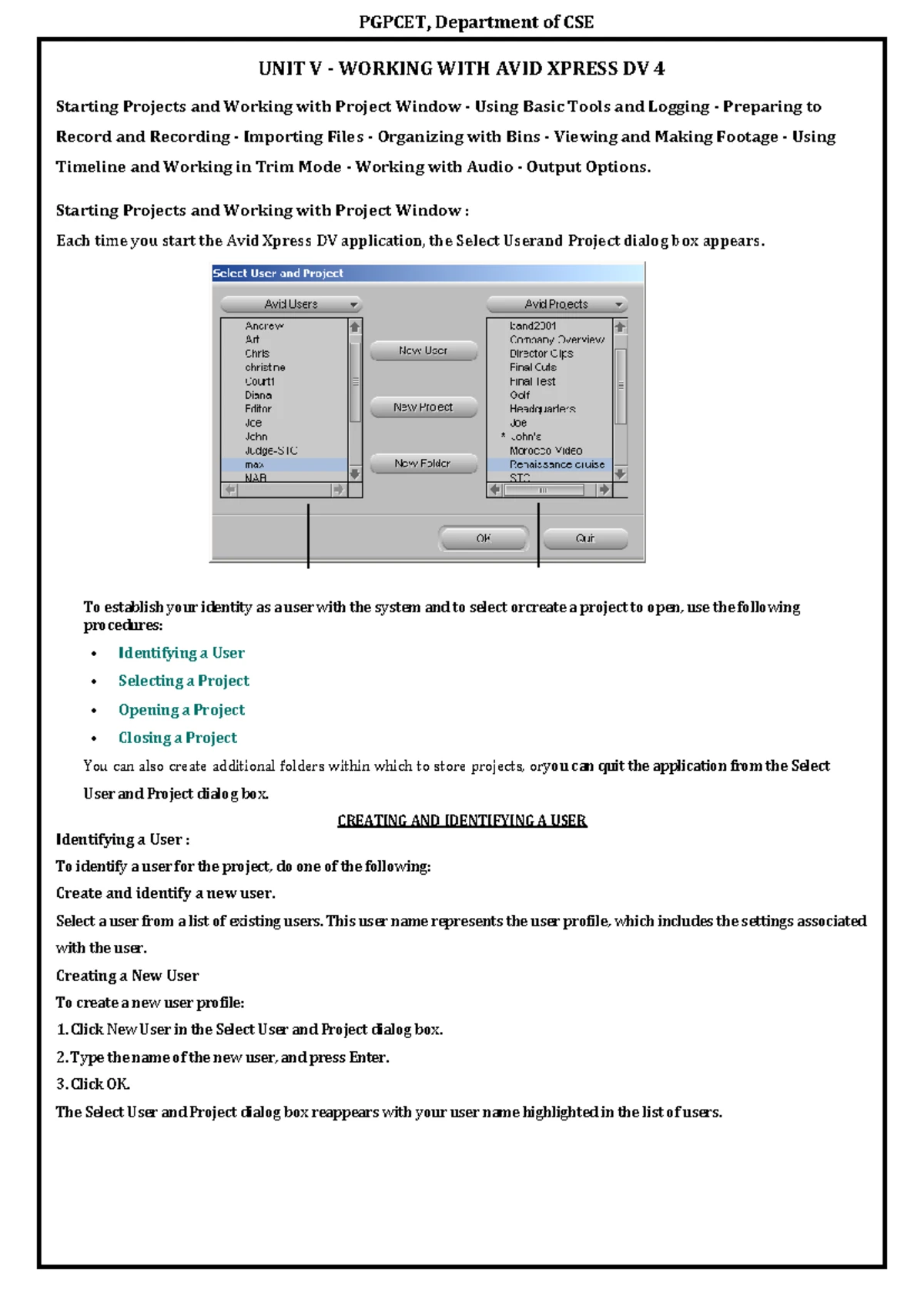 UNIT V VCE - Avid Xpress DV 4: Project Setup, Editing Tools & Techniques - Studocu