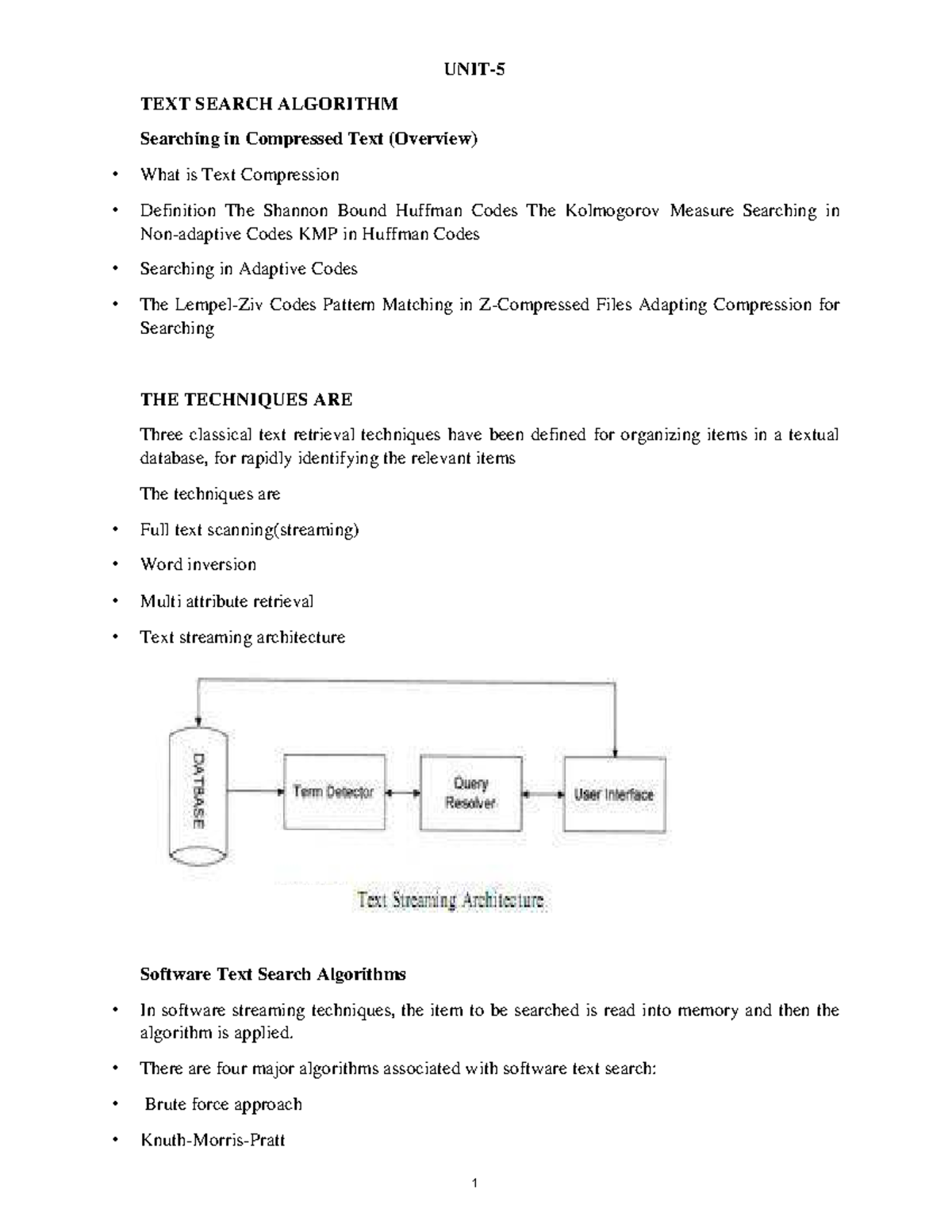 Text Search Algorithms Overview: Techniques & Implementations (Unit-V ...
