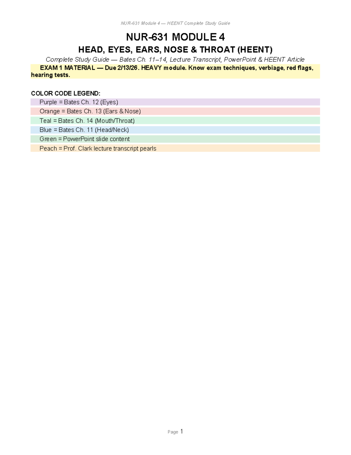 NUR631 Module 4 HEENT Comprehensive Study Guide and Exam Prep - Studocu