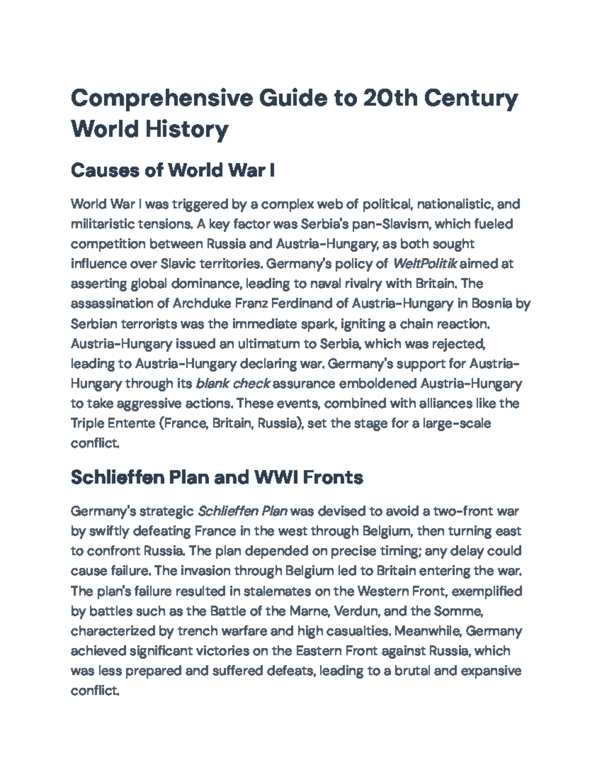 Comprehensive Study of 20th Century Events: WWI, WWII, & Cold War ...