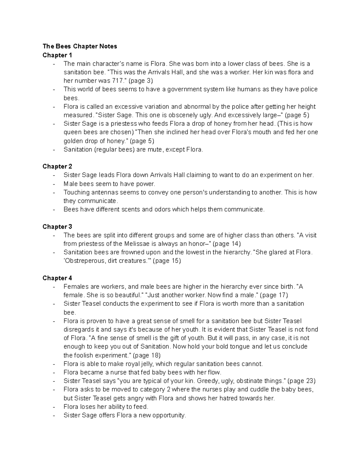 The Bees (ENG 101) Chapter Notes: Analyzing Flora's Journey - Studocu