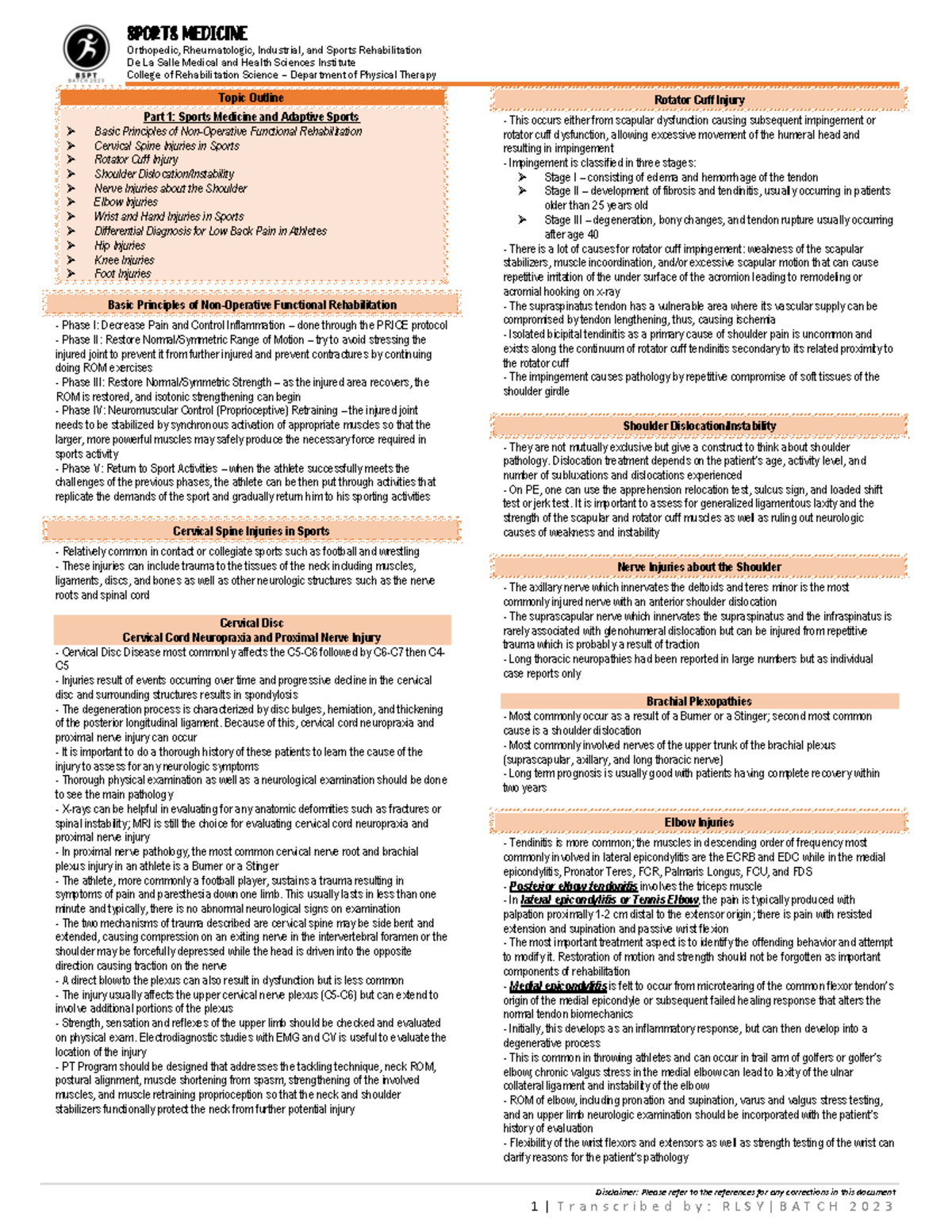Sports Medicine Overview: Orthopedic & Rehabilitation Insights (MES 3-9 ...