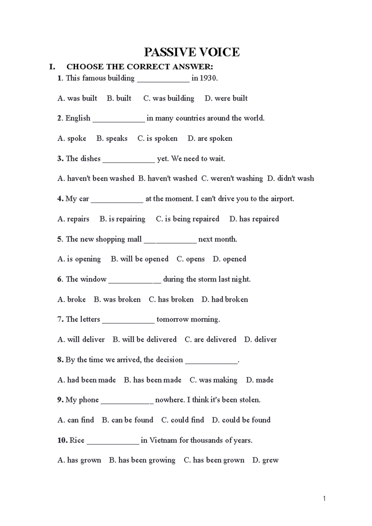 Passive Voice Exercises and Answers: English Language Practice - Studocu