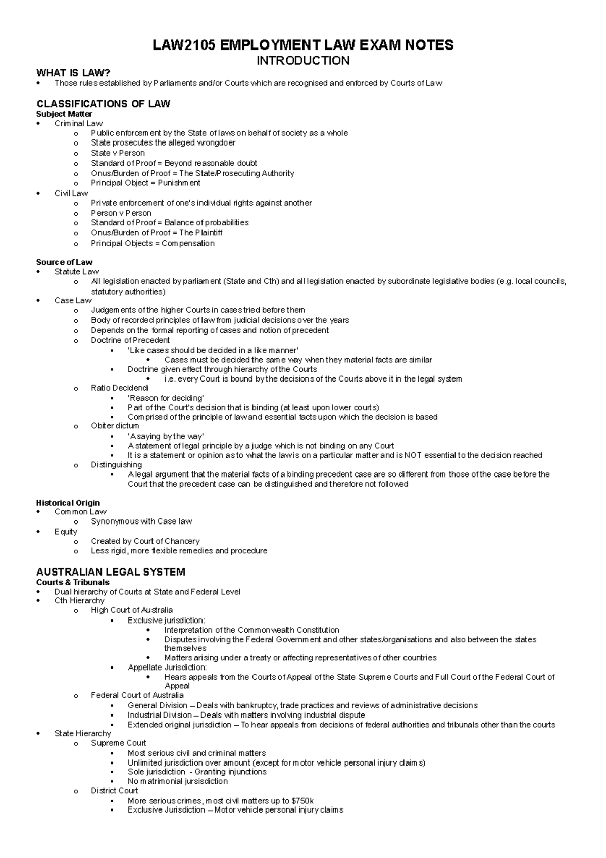 LAW2105 Employment Law Exam Study Guide and Key Concepts - Studocu