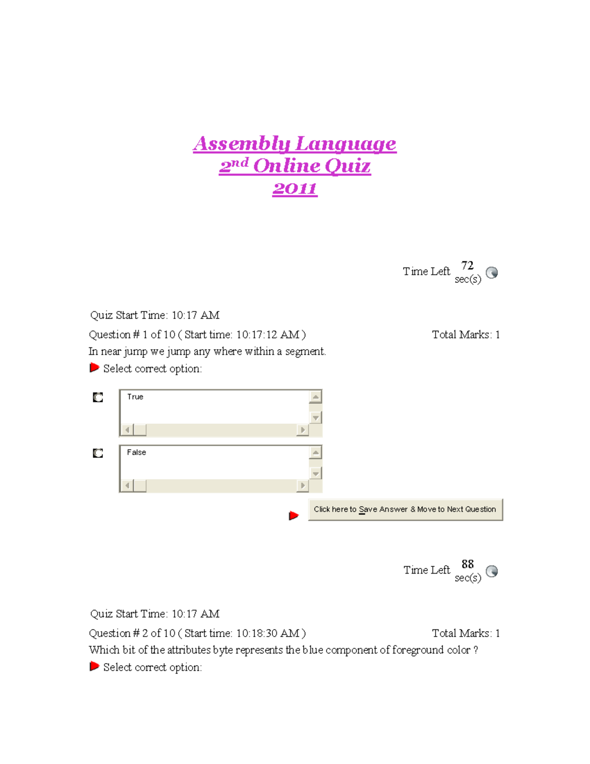 CS401 Solved Quiz No. 2 - Assembly Language 2011 - Studocu