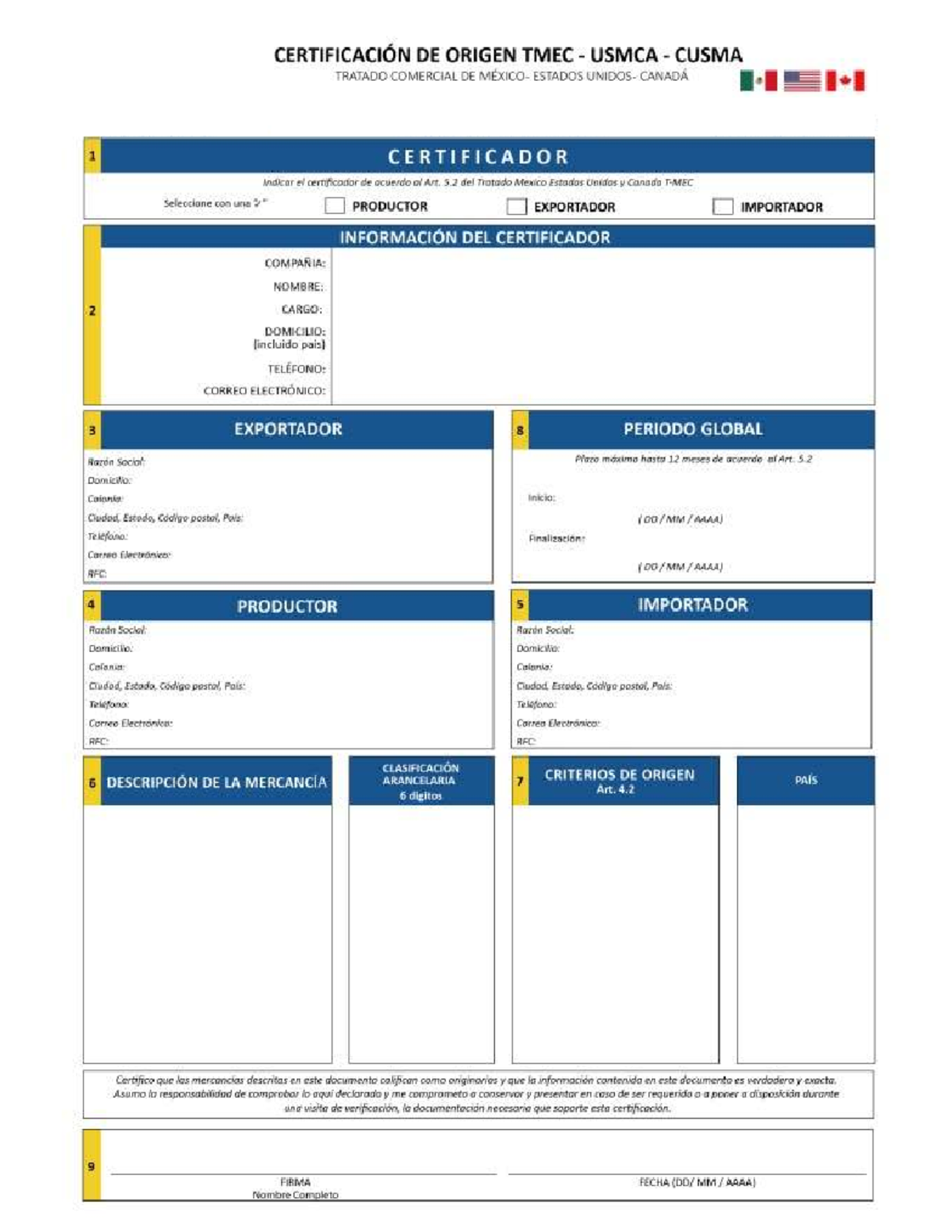 Certificación de Origen TMEC USMCA CUSMA - Documento Oficial - Studocu