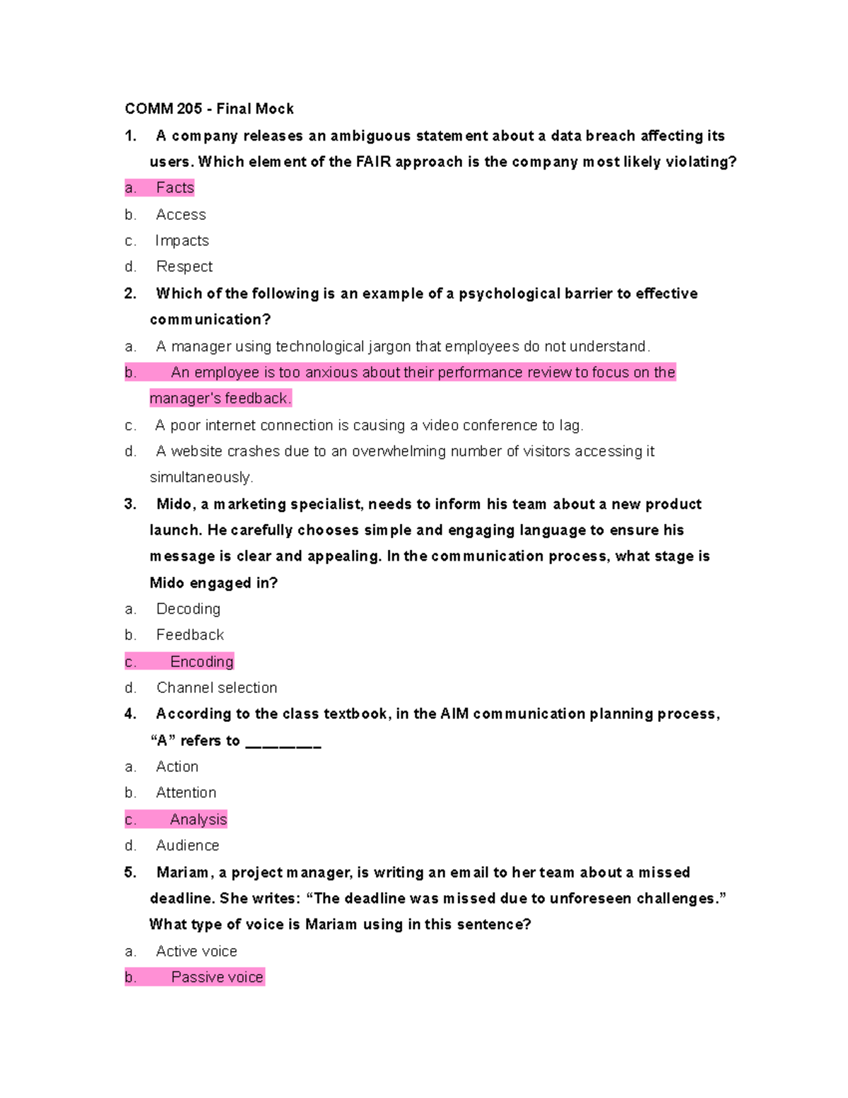 COMM 205 Final Exam Mock: Communication Principles & Strategies - Studocu