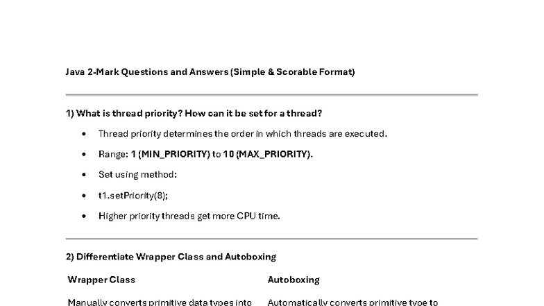 Java 2 marks - Oops - Java 2-Mark Questions and Answers (Simple ...