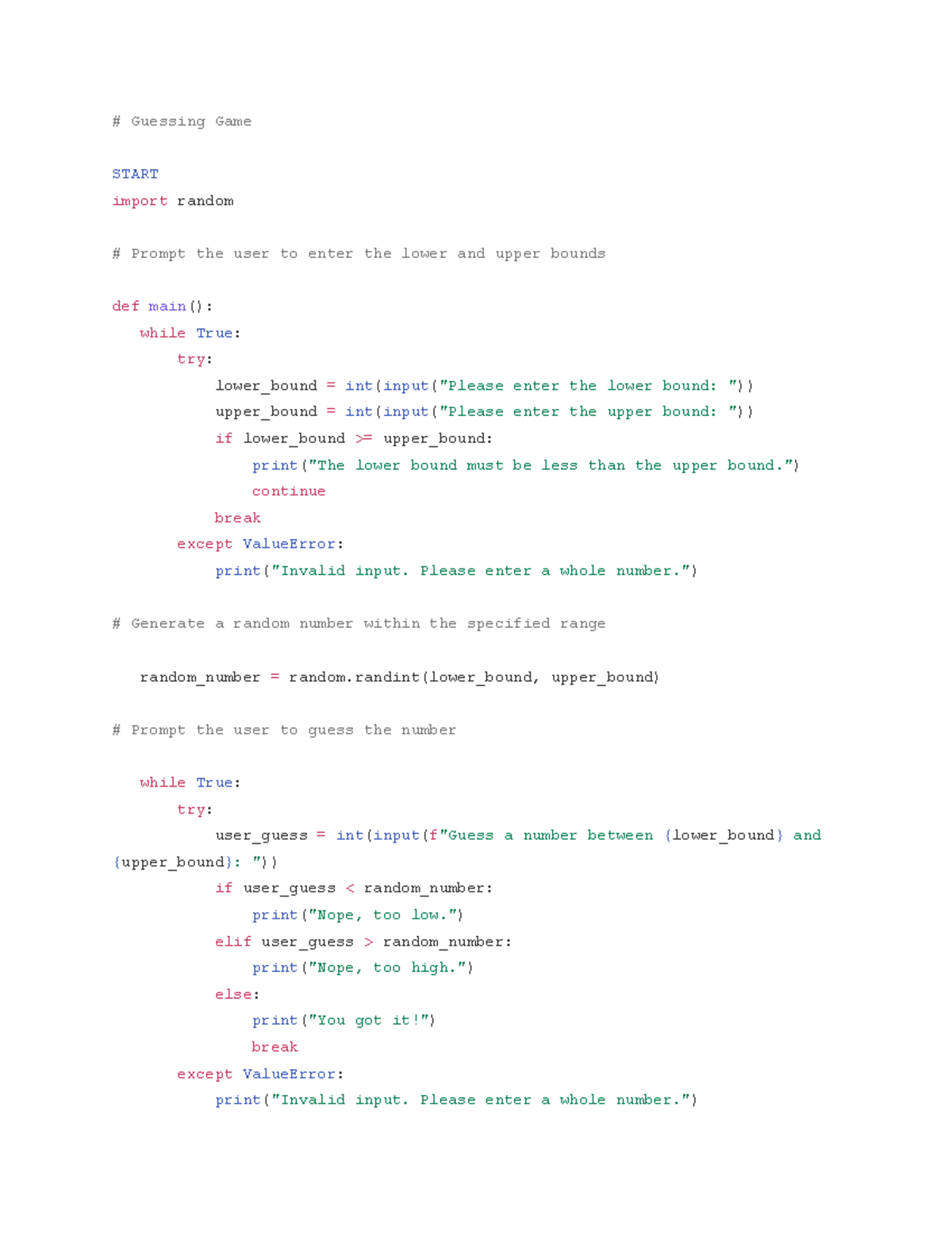 4-3 Assignment: Pseudocode for Guessing Game Implementation - Studocu