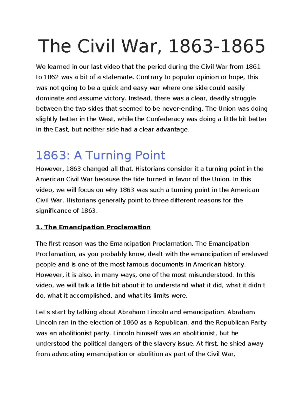 The Civil War (HIST 101): Turning Points - Emancipation & Gettysburg ...