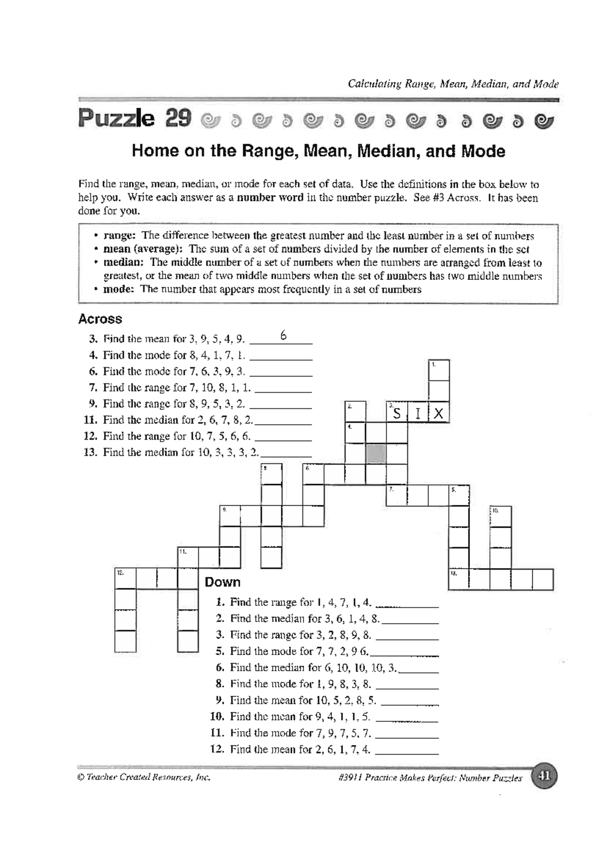 Puzzle 29 - Mean, Median, Mode, and Range Activities - Studocu