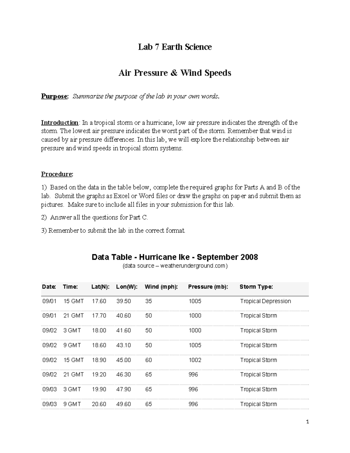 Lab 07: Air Pressure & Wind Speed Analysis - Earth Science - Studocu
