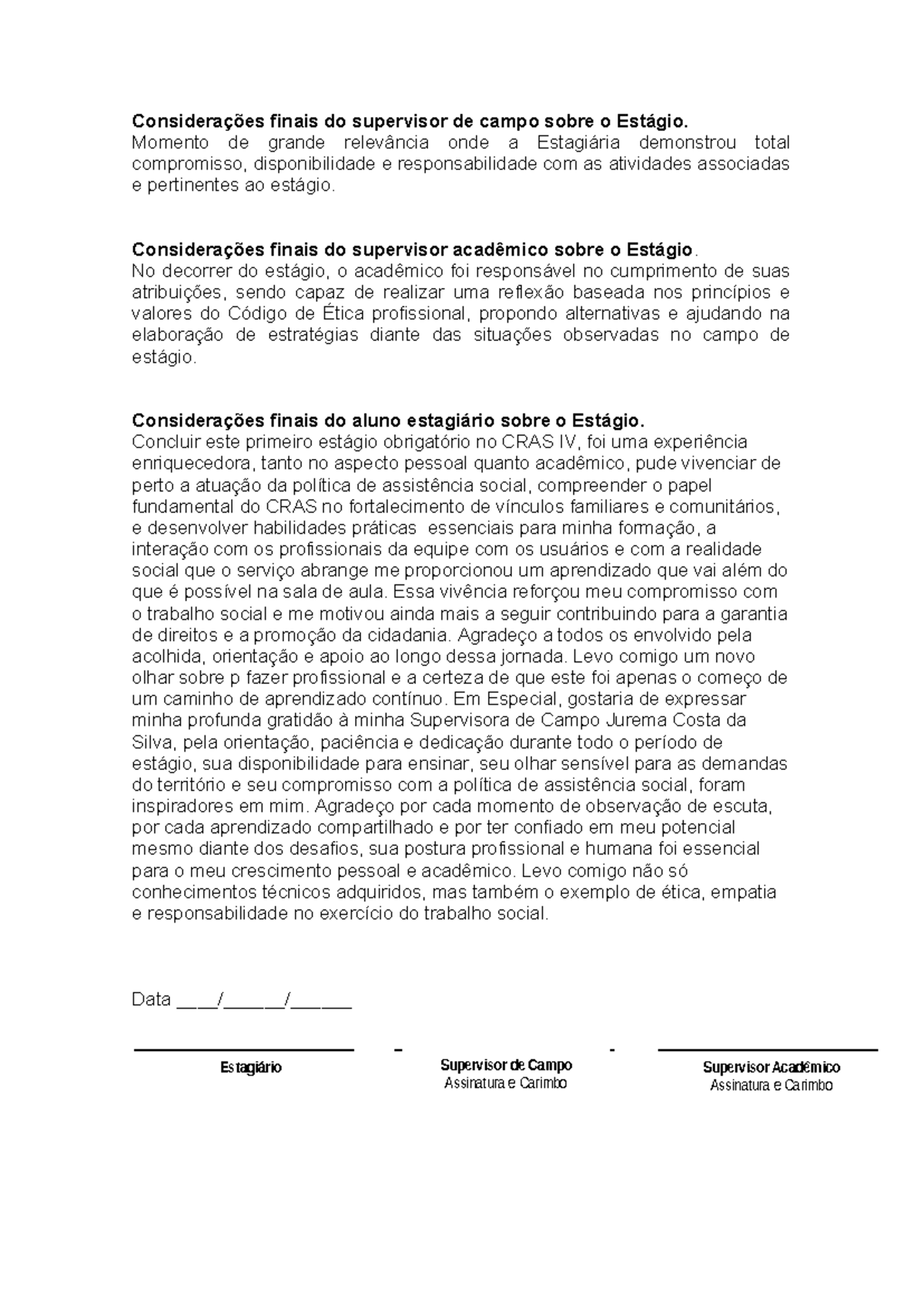 Considerações Finais do Estágio no CRAS IV: Reflexões e Aprendizados ...