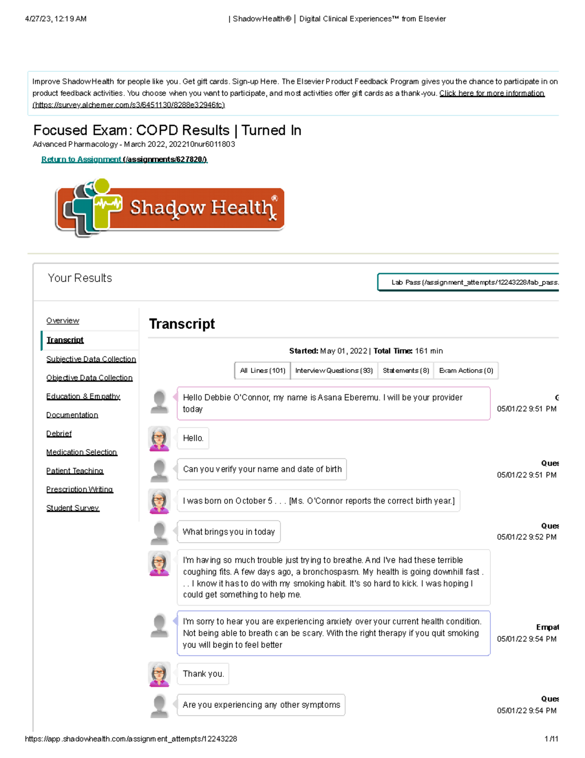 Focused Exam Transcript: COPD Results - Advanced Pharmacology 202210nur ...