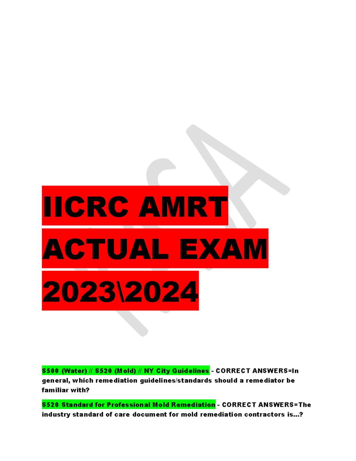 IICRC AMRT Actual Final Exam 2023: Key Concepts and Answers - Studocu