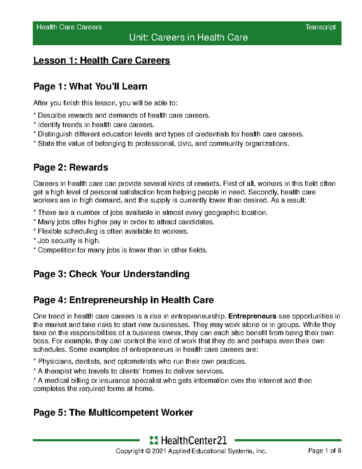 Health Care Careers Transcript: Trends, Education & Professional Growth ...